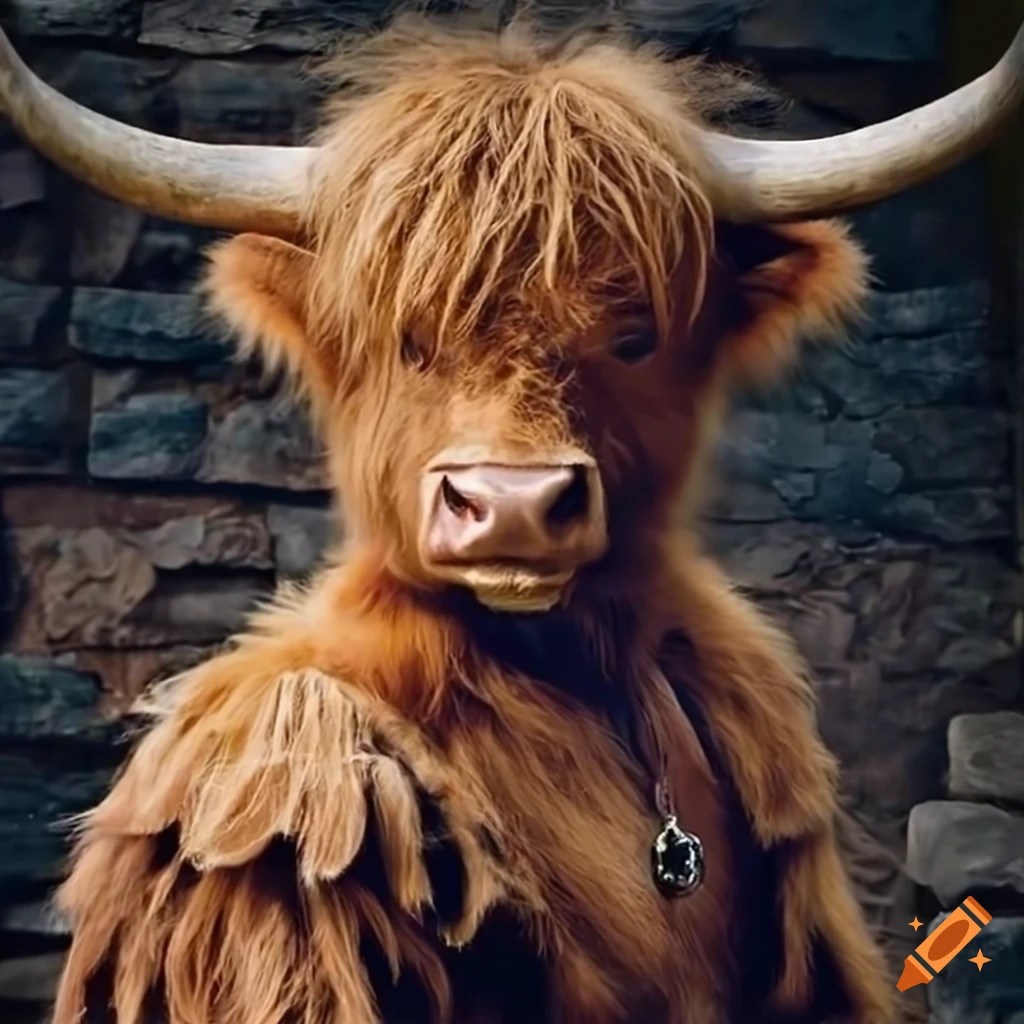 Highland cow minotaur wearing leather armor on Craiyon