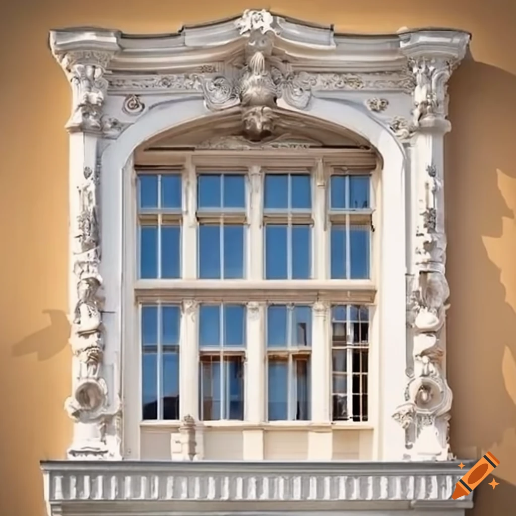 Ornate white palace window with balcony on Craiyon