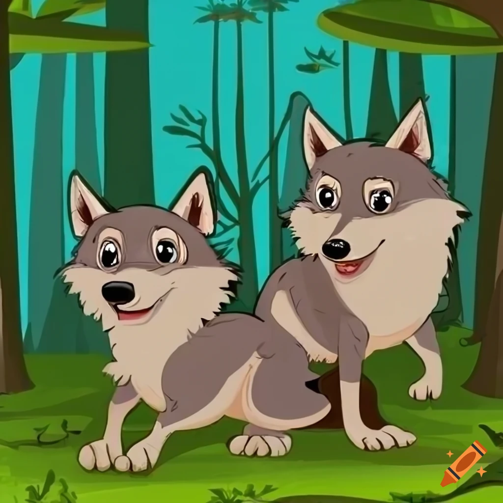 Cartoon wolves in the forest on Craiyon