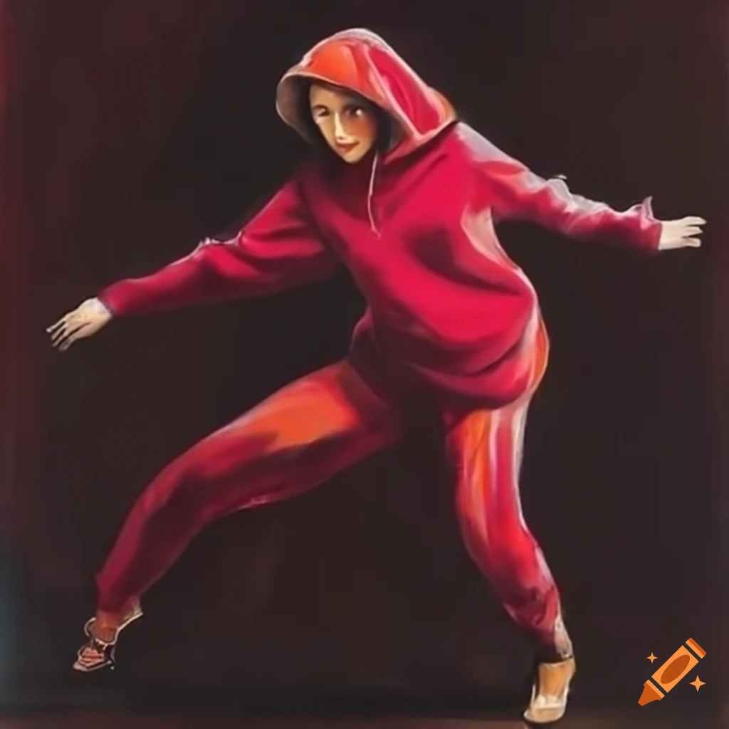 Stylish woman in a hoodie striking a dynamic pose on Craiyon