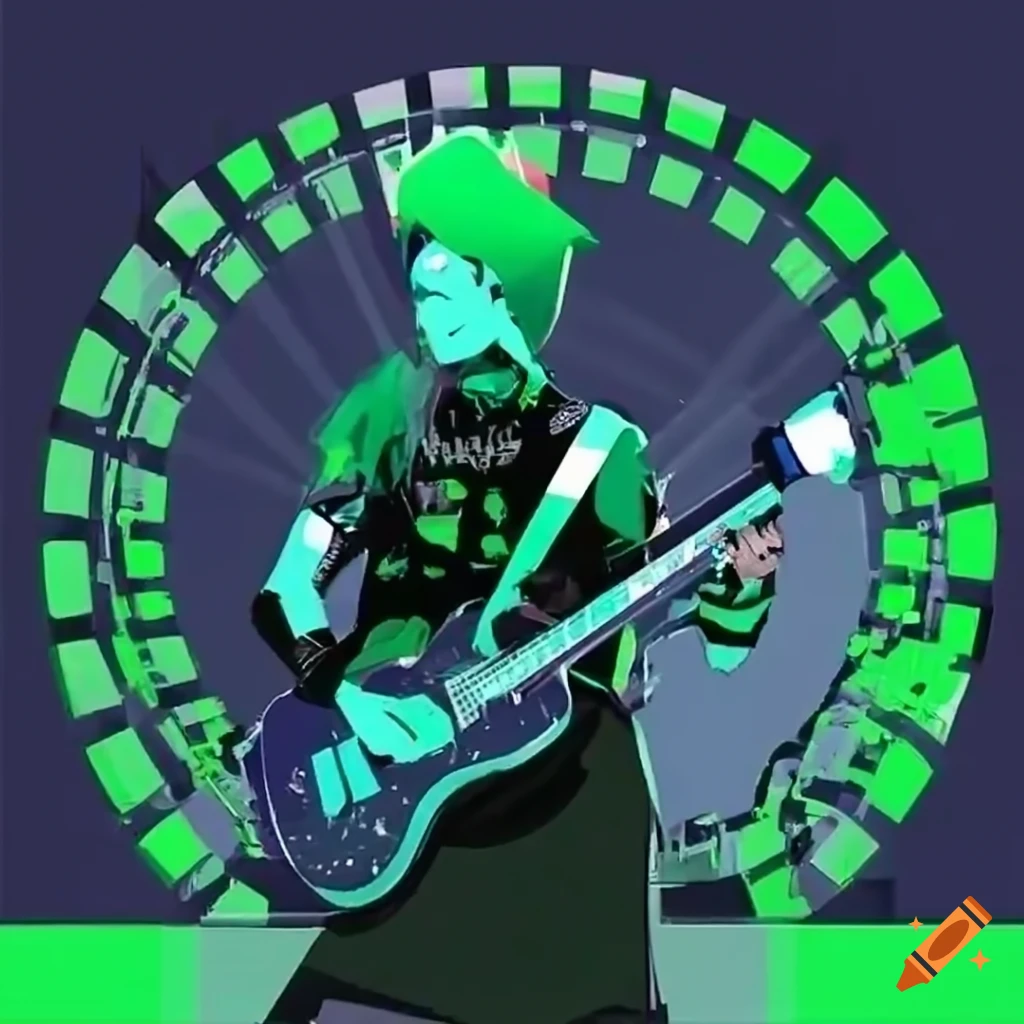 Futuristic green AI punk musician performing on stage on Craiyon