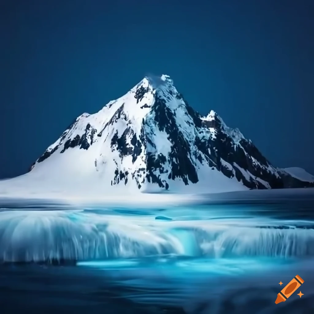 Water flowing out of a melting snowy mountain on Craiyon
