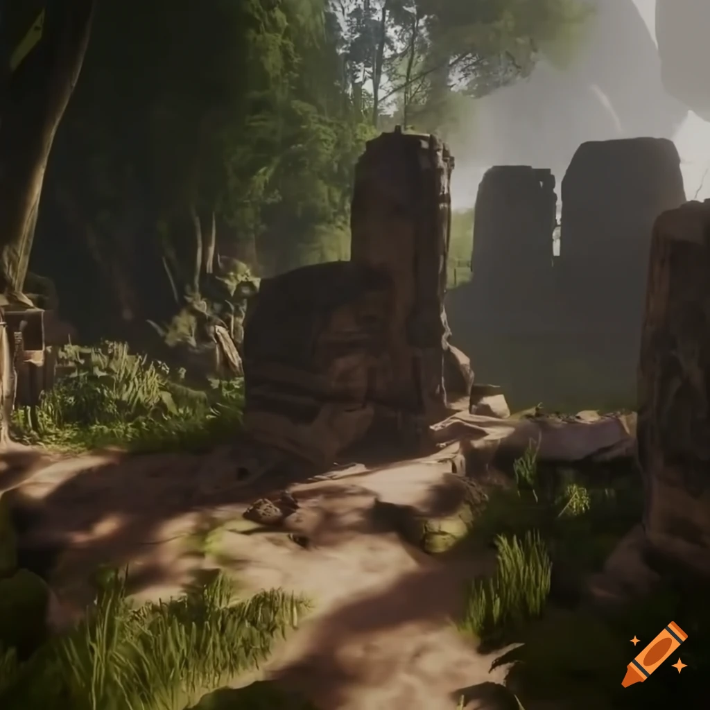 Aerial view of etruscan-hittite ruins in jungle on Craiyon