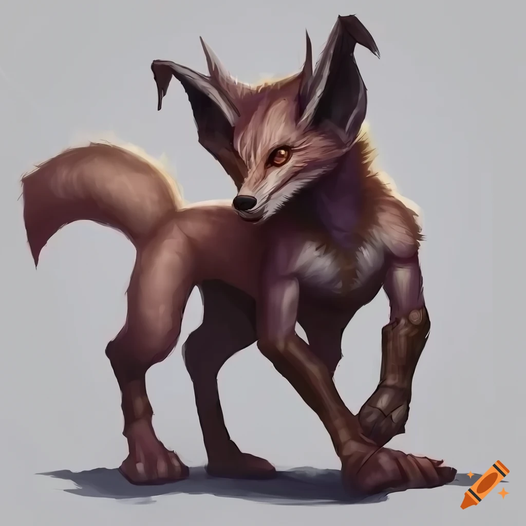 Fox-troll hybrid with an athletic physique and bushy tail on Craiyon