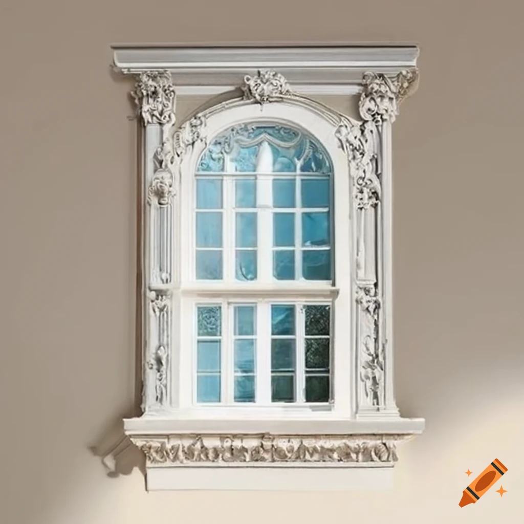 Neoclassical white palace window with stucco ornaments on Craiyon