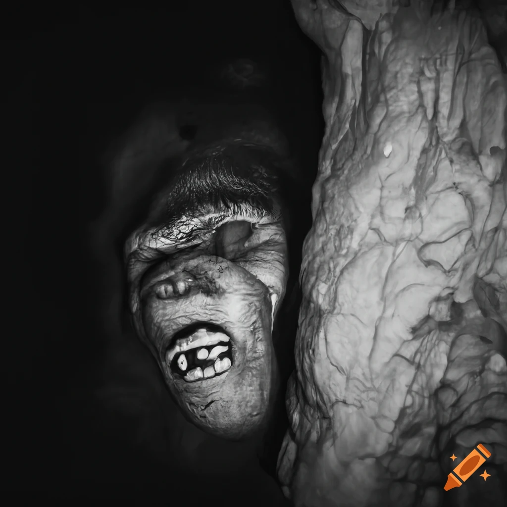 Horror depiction of a fearsome caveman on Craiyon