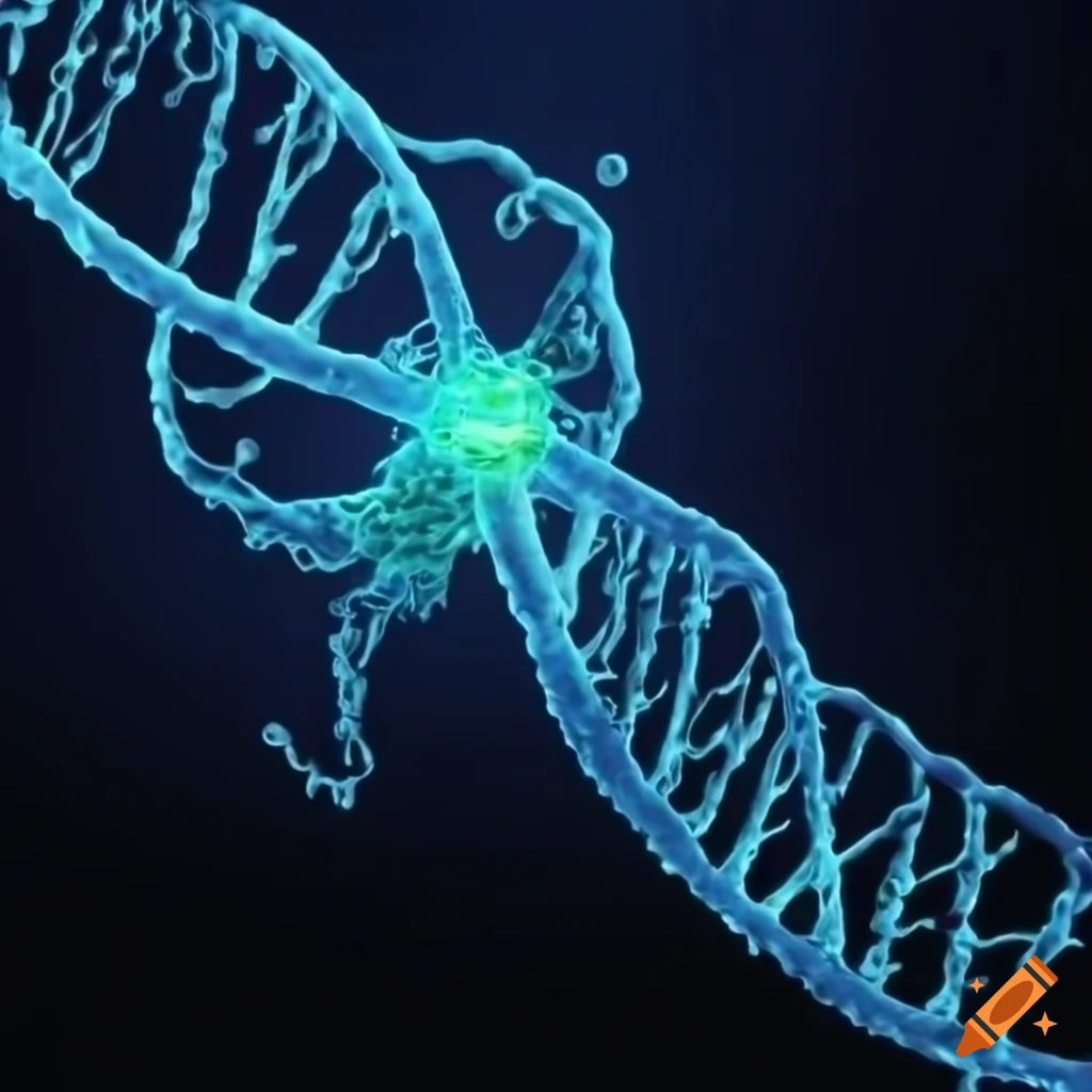 Illustration of a neuron connecting with dna strands on Craiyon