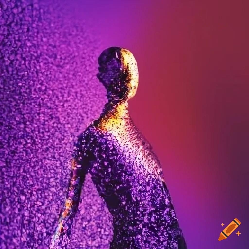 Artistic representation of a human form made of particles on Craiyon