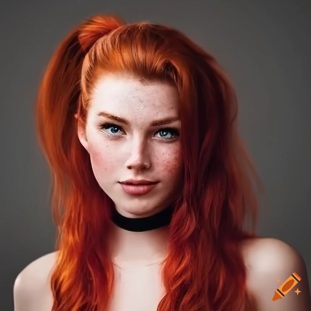 Portrait Of A Beautiful Young Woman With Red Hair And Freckles