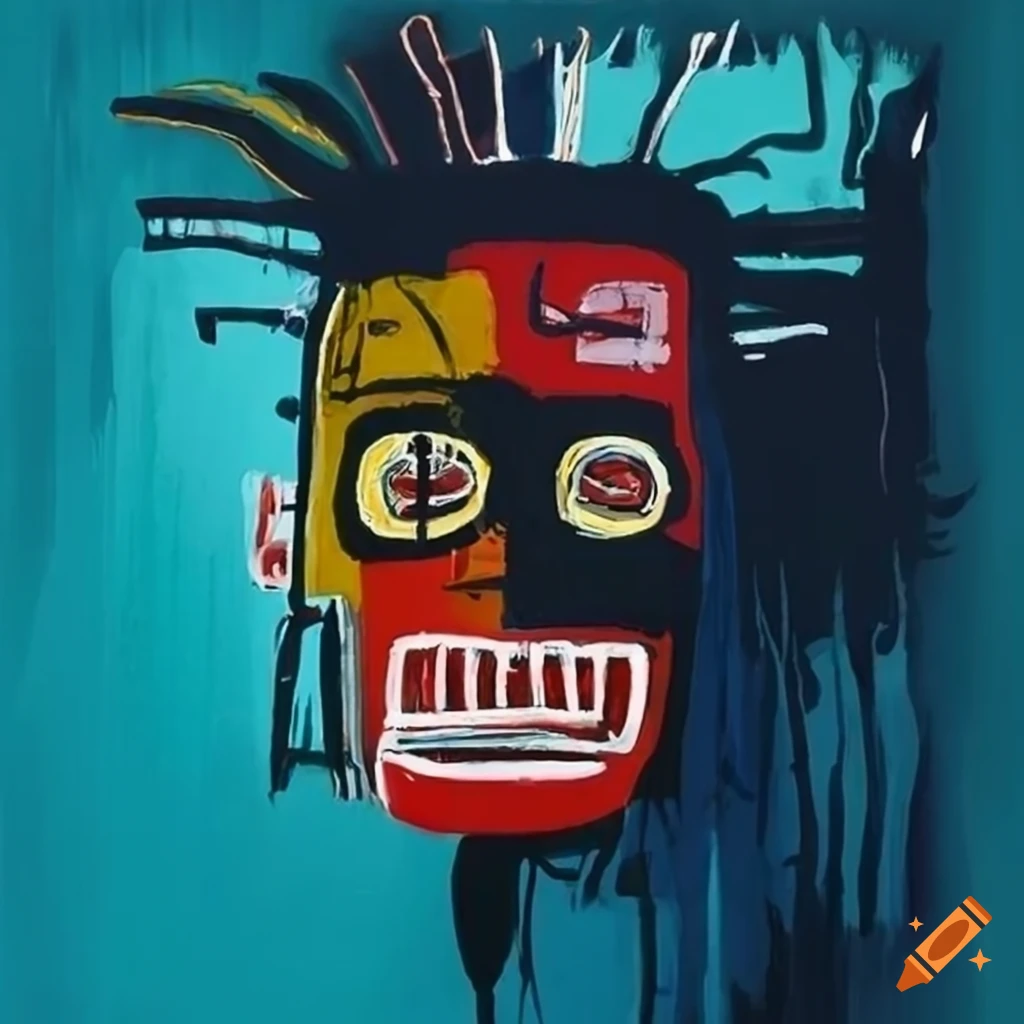 Colorful artwork of marine life inspired by jean-michel basquiat