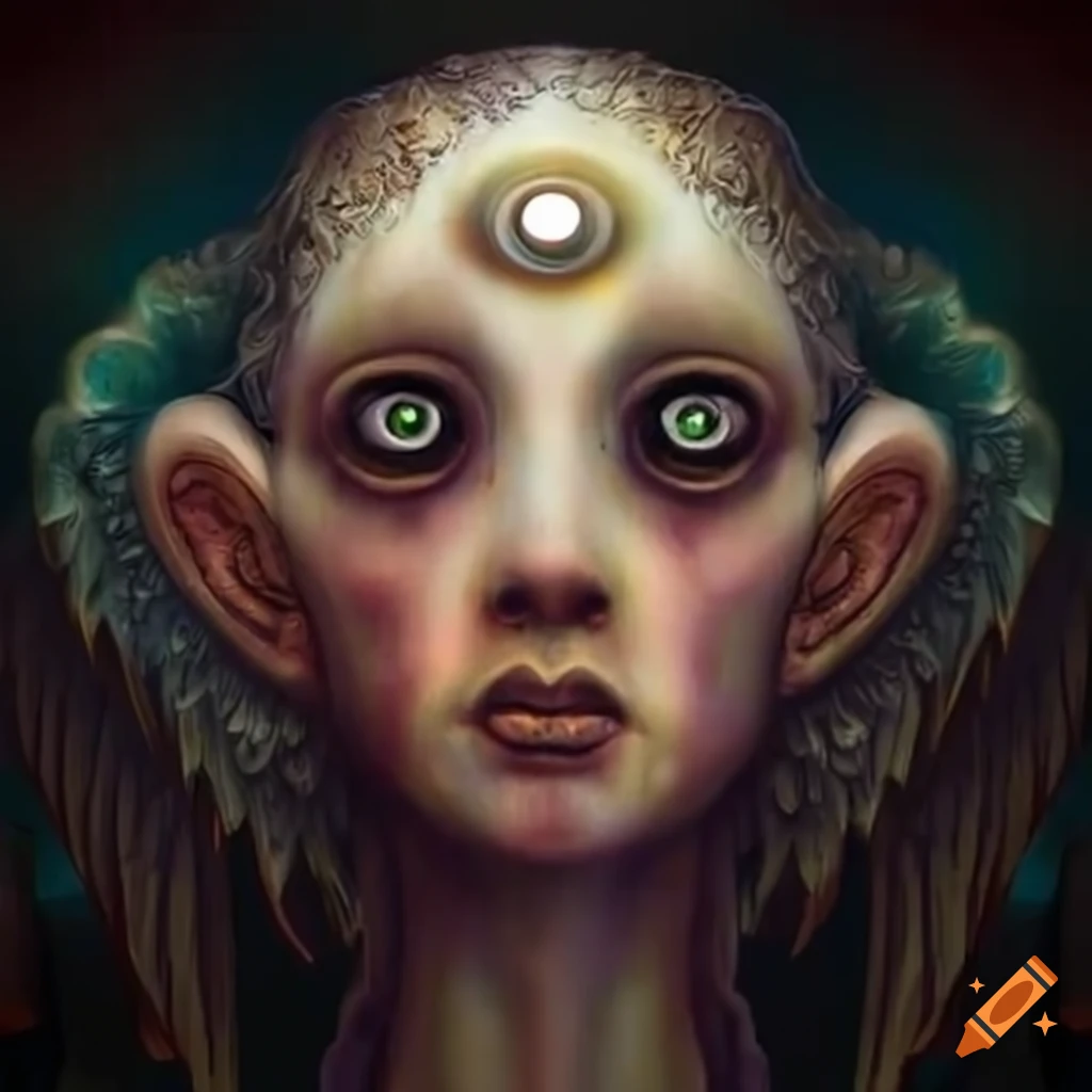 Surrealistic artwork of a robotic dove with a female figure on Craiyon