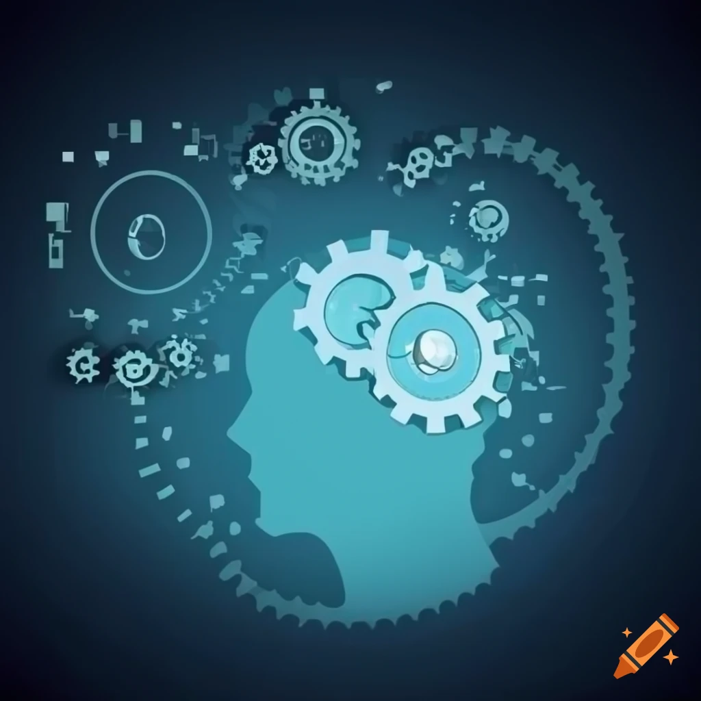 Illustration of a mind with gears and charts on Craiyon