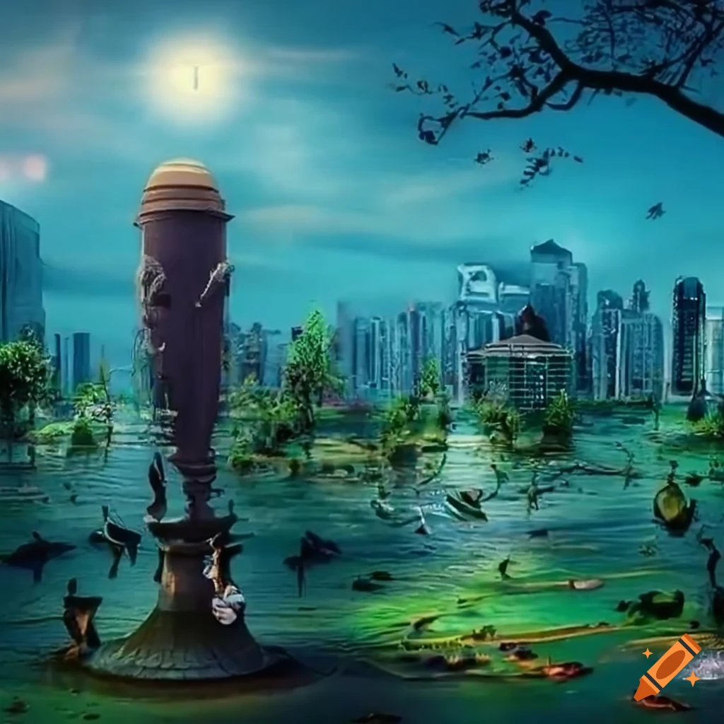 Surreal urban cityscape with hybrid creatures and magical elements on ...