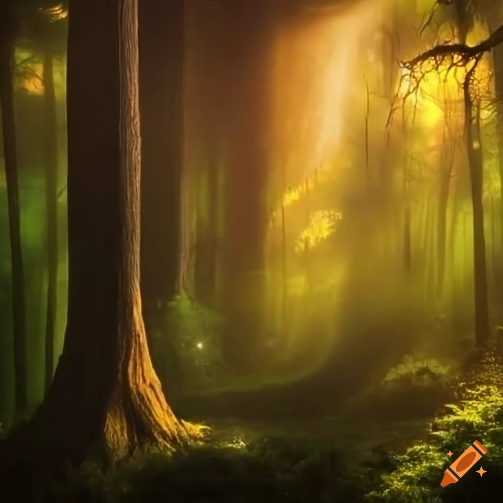 Serene forest with glowing sparkles