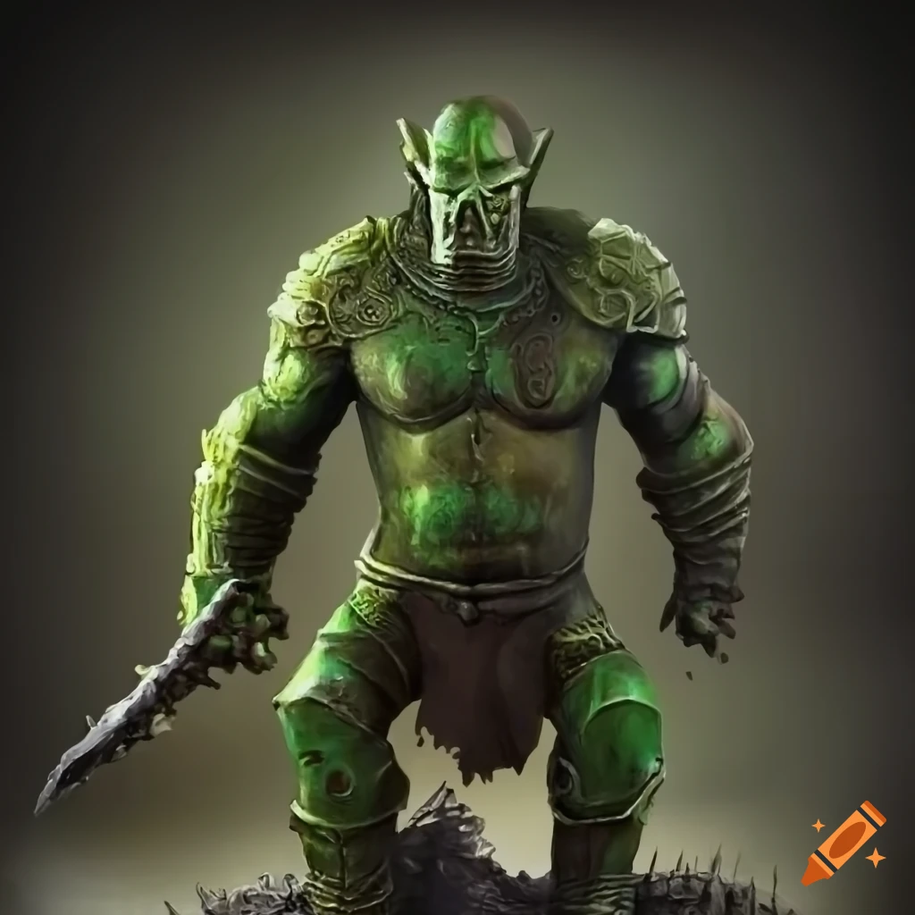 Image of a green-skinned giant with armor and war paint on Craiyon