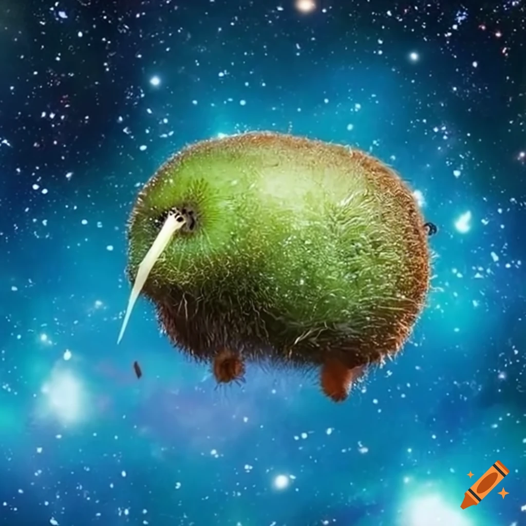 Cute kiwi floating in space on Craiyon