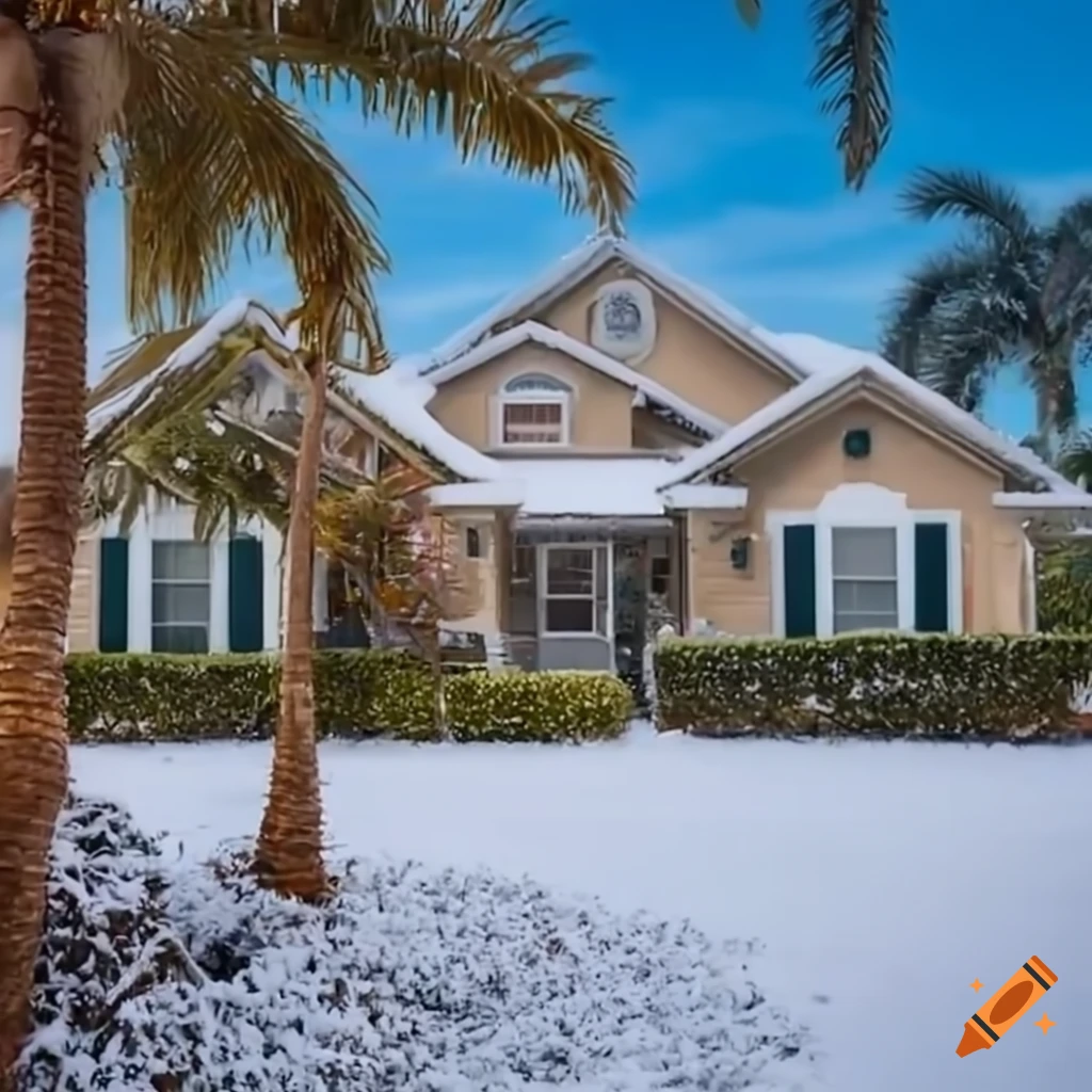 Snowy scene in florida with palm trees
