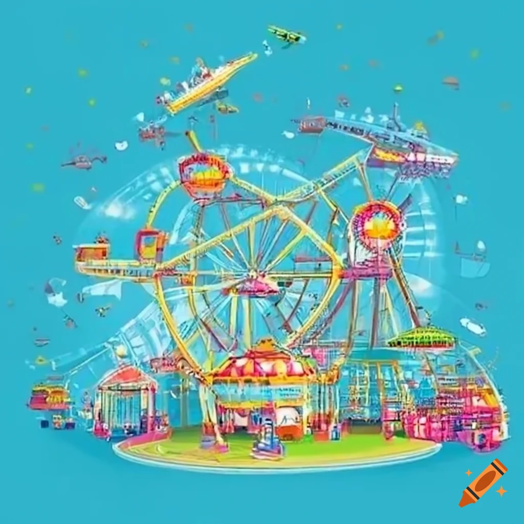 Vibrant Map Of An Airplane themed Amusement Park