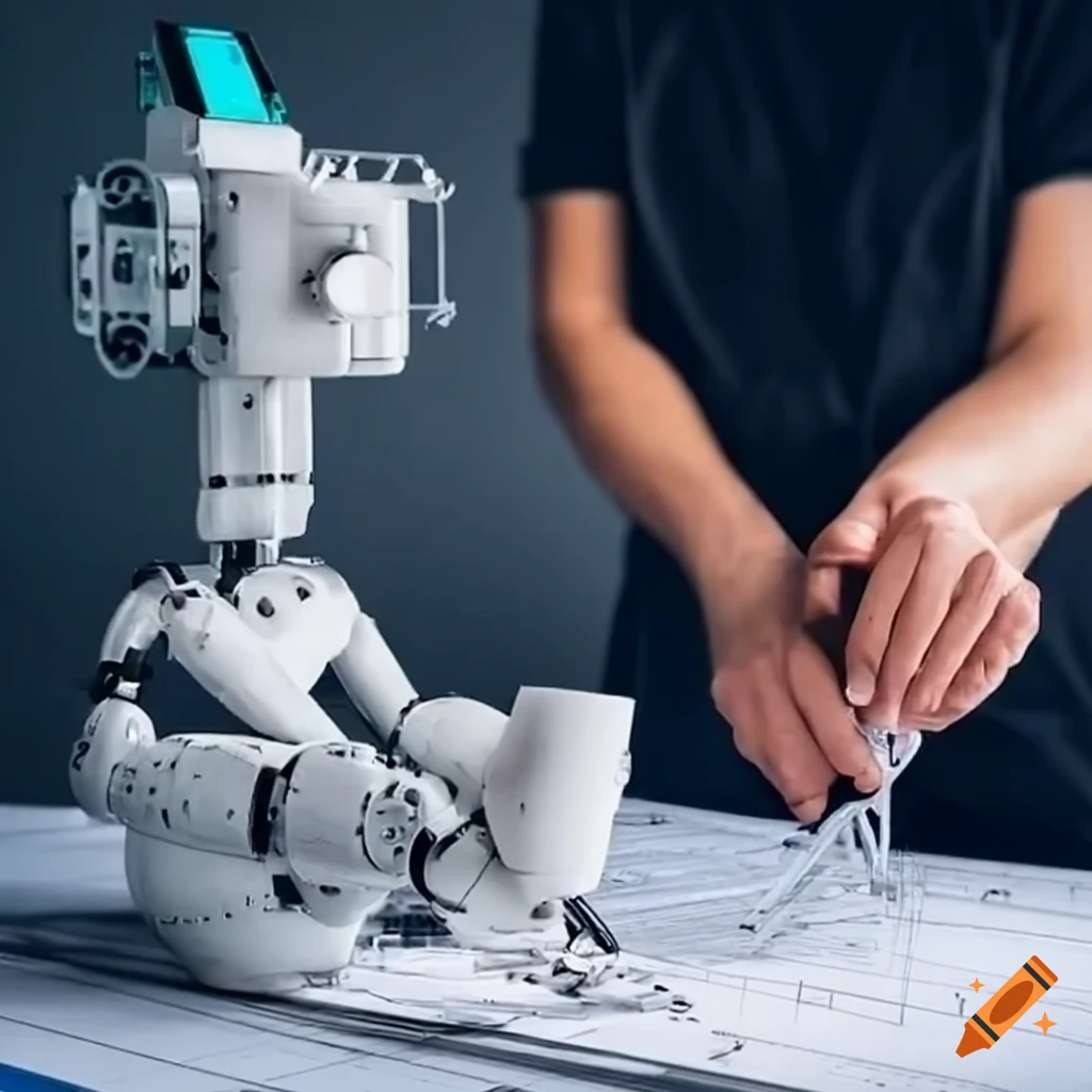 Image of a robot engineer working on blueprints on Craiyon