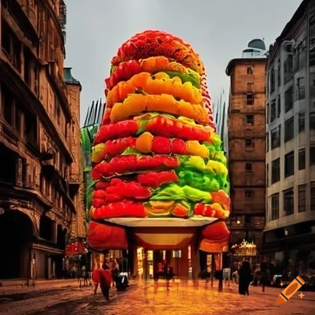 Fruit buildings artwork on Craiyon