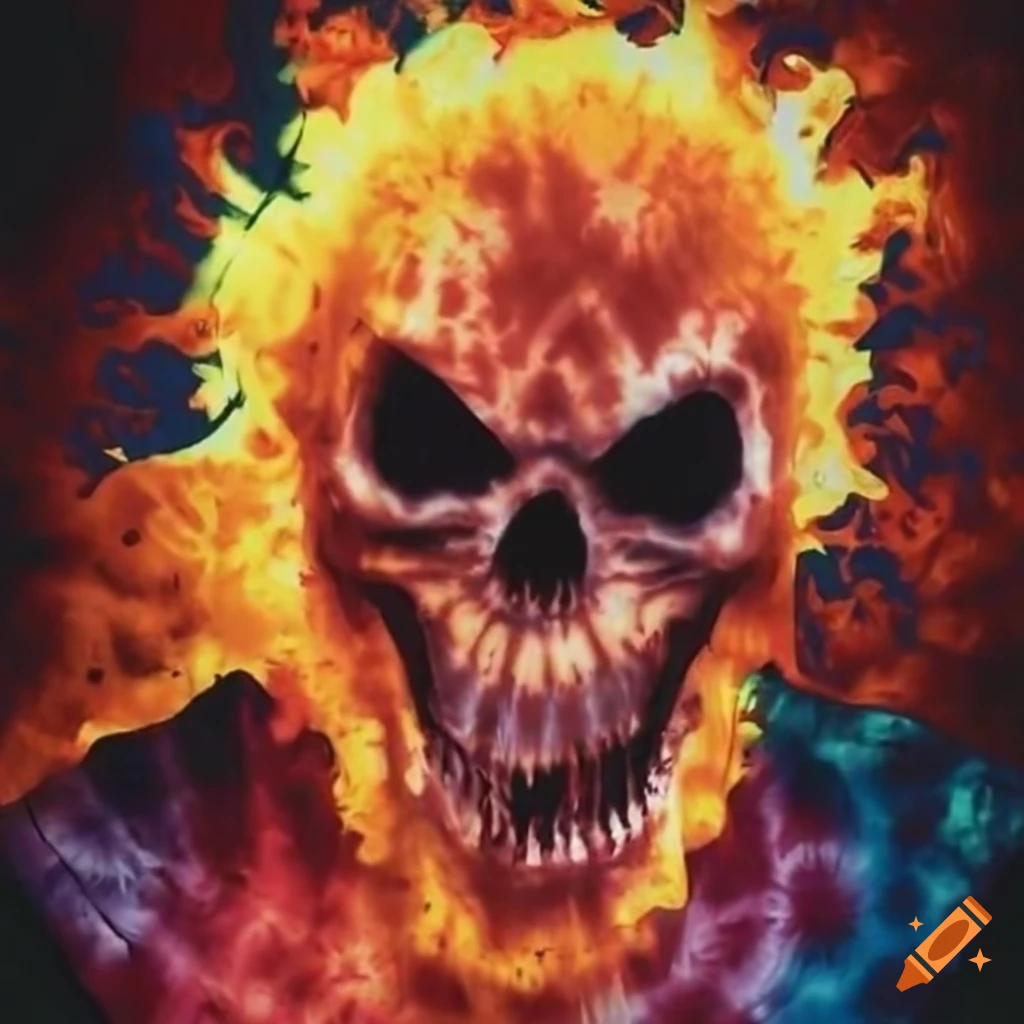 Tie dye illustration of a ghost rider on Craiyon