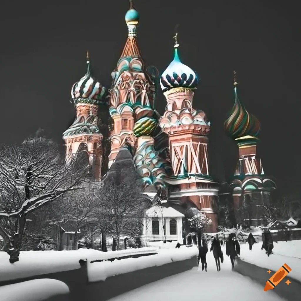 Marlene dietrich standing outside st. basil's cathedral in the snow on ...
