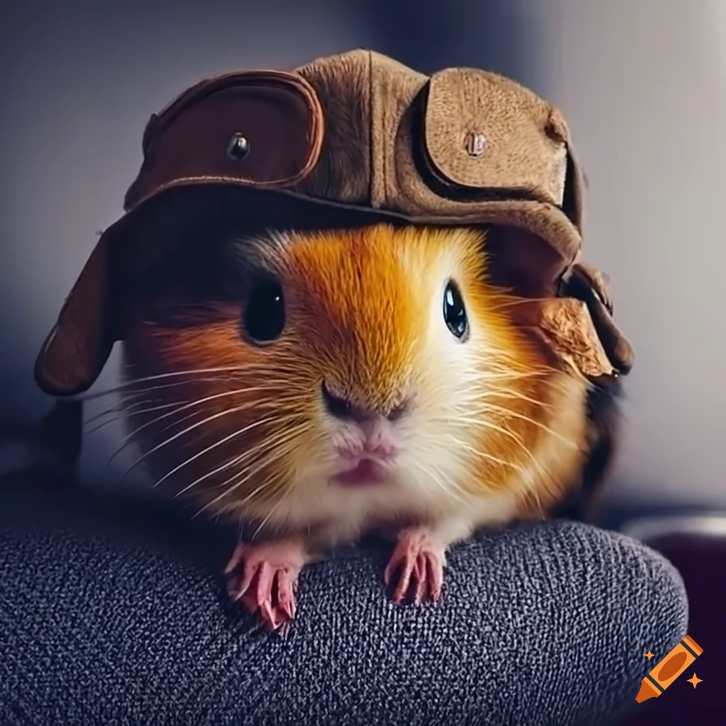 Guinea pig with aviator hat in an airplane on Craiyon