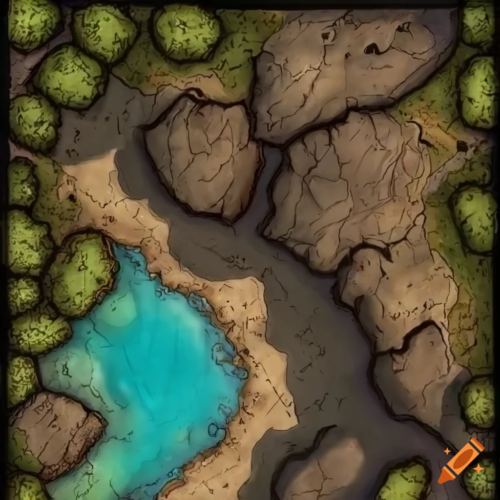 Dungeons and dragons battlemap of a beach leading to a mountain