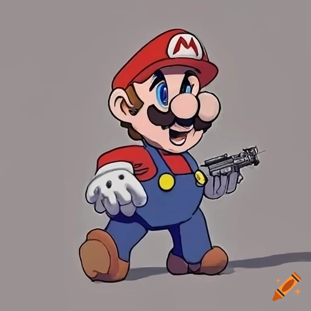 Mario holding a baguette gun on Craiyon