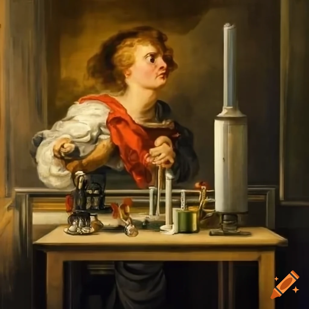 Oil painting of scientists working in a modern laboratory on Craiyon