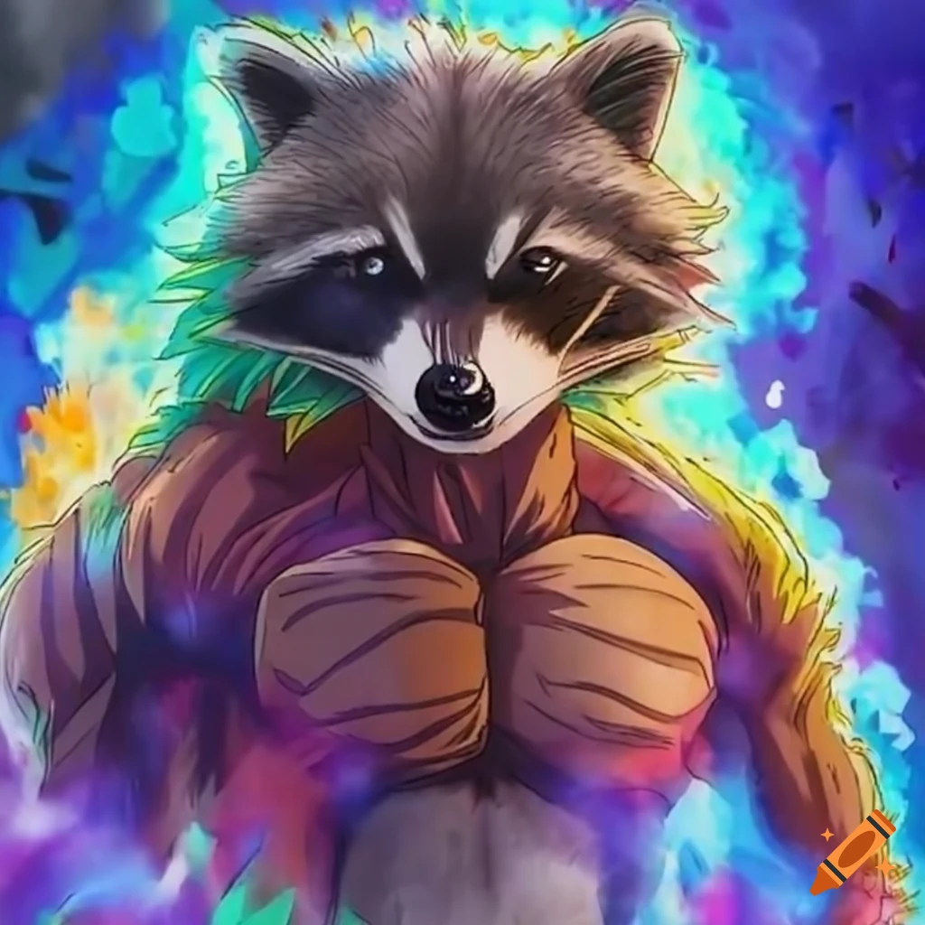 Raccoon with super saiyan power up