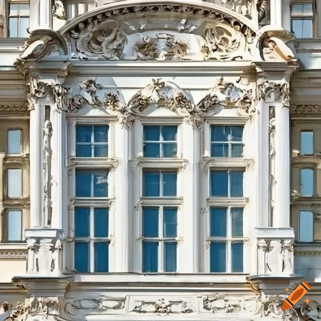 Neoclassical palace window with stucco ornaments on Craiyon