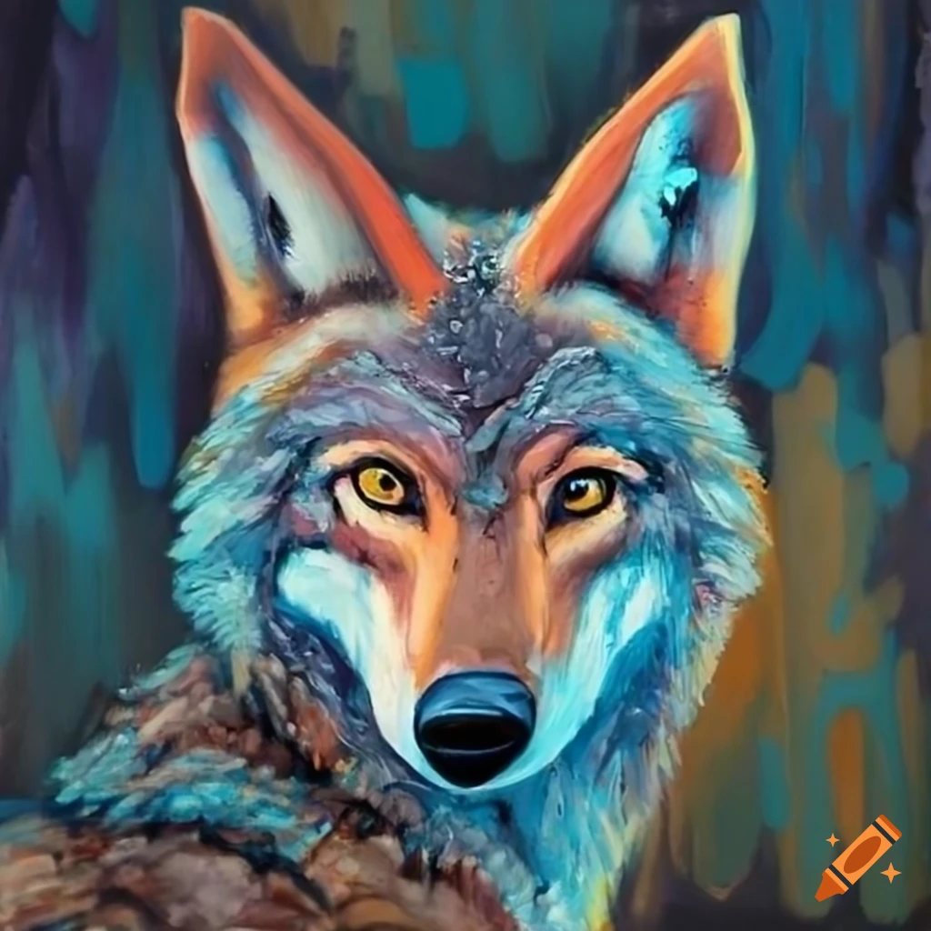 Abstract painting of a coyote on Craiyon