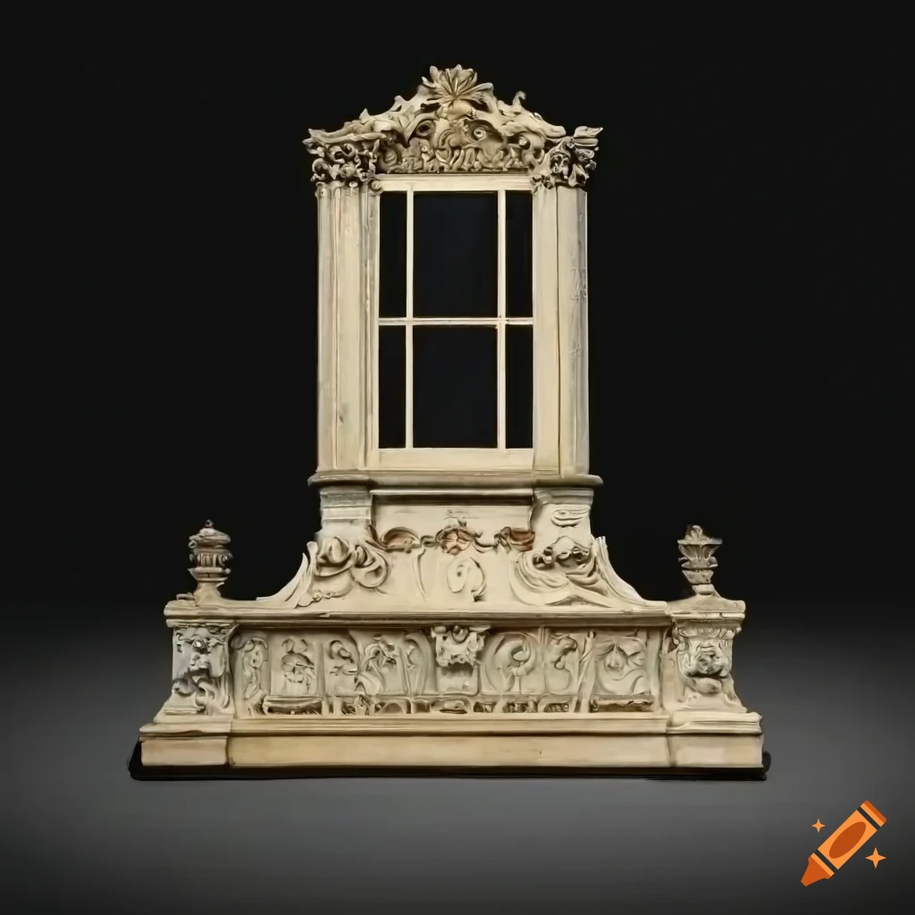 Neoclassical white palace window with stucco ornaments