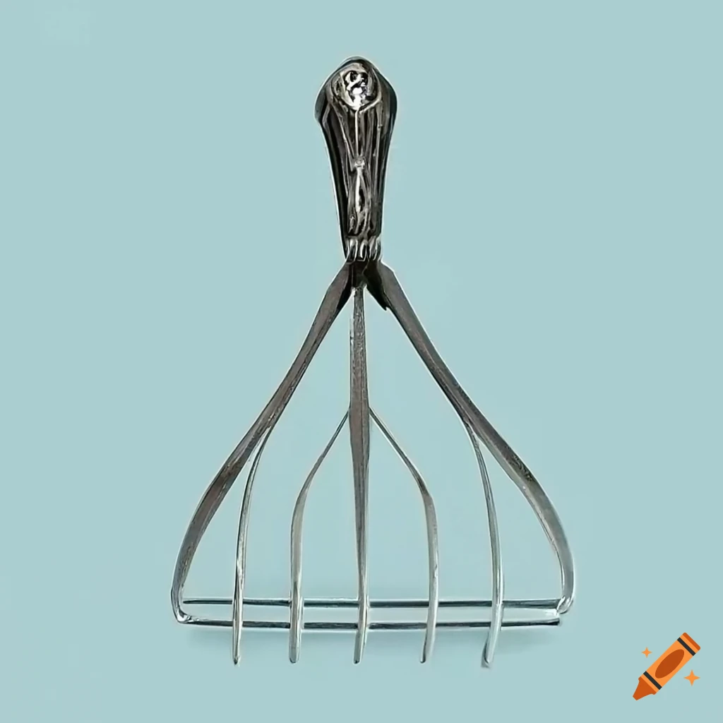 Artistic silver garden rake