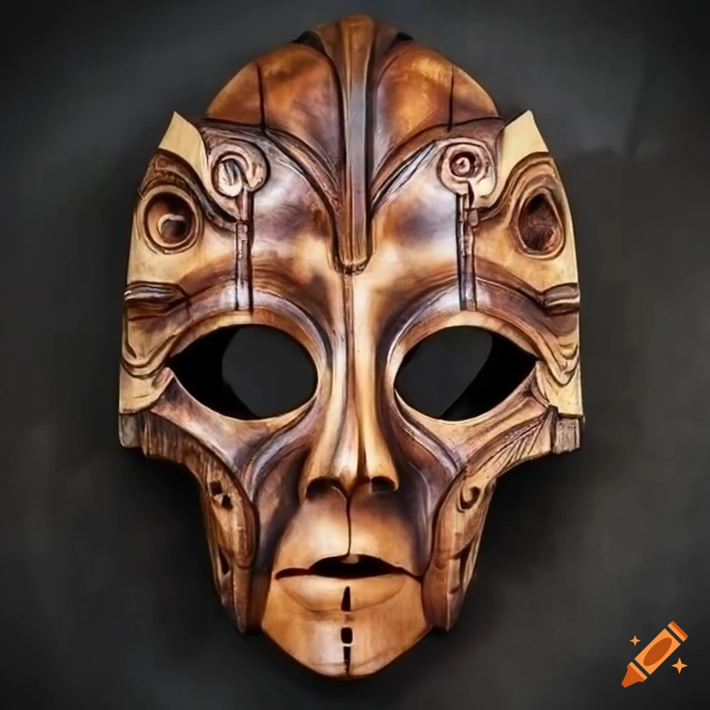 Industrial sports helmet with japanese polynesian mask and bionicle ...