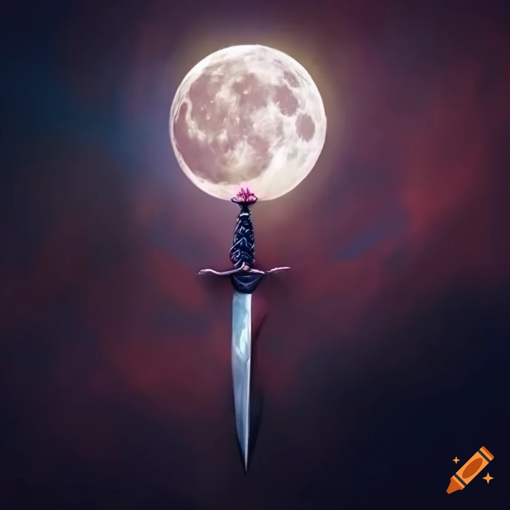 Artistic representation of moon and dagger on Craiyon