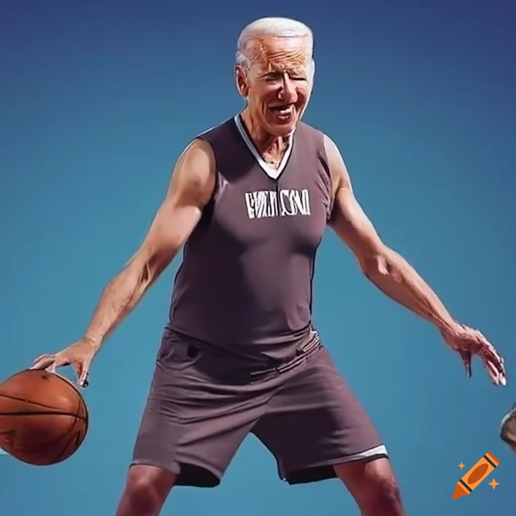 Joe Biden playing basketball on the court on Craiyon