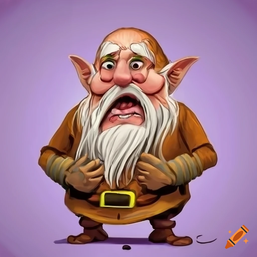 Cartoon image of a fearful dwarf on Craiyon