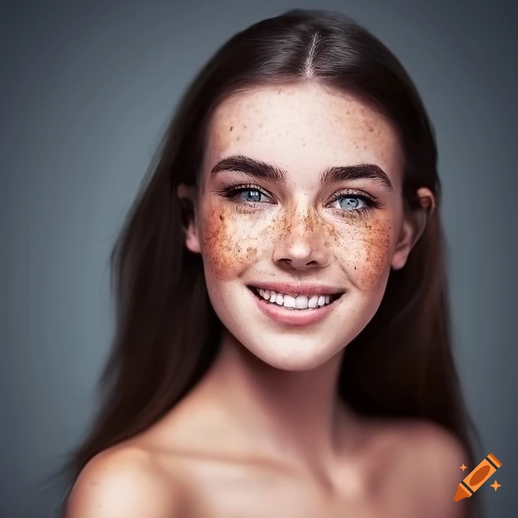 Portrait of a beautiful woman with freckles on Craiyon