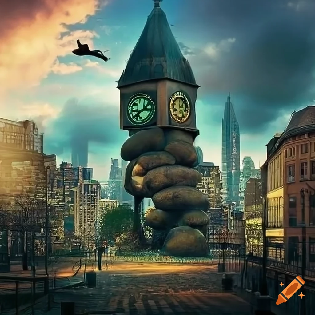 Surrealist urban city artwork with magical elements on Craiyon