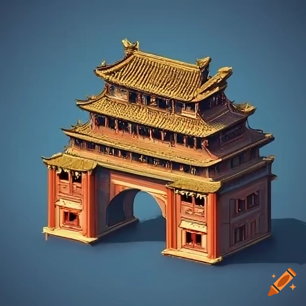 Isometric game art of a magnificent citadel gate on Craiyon