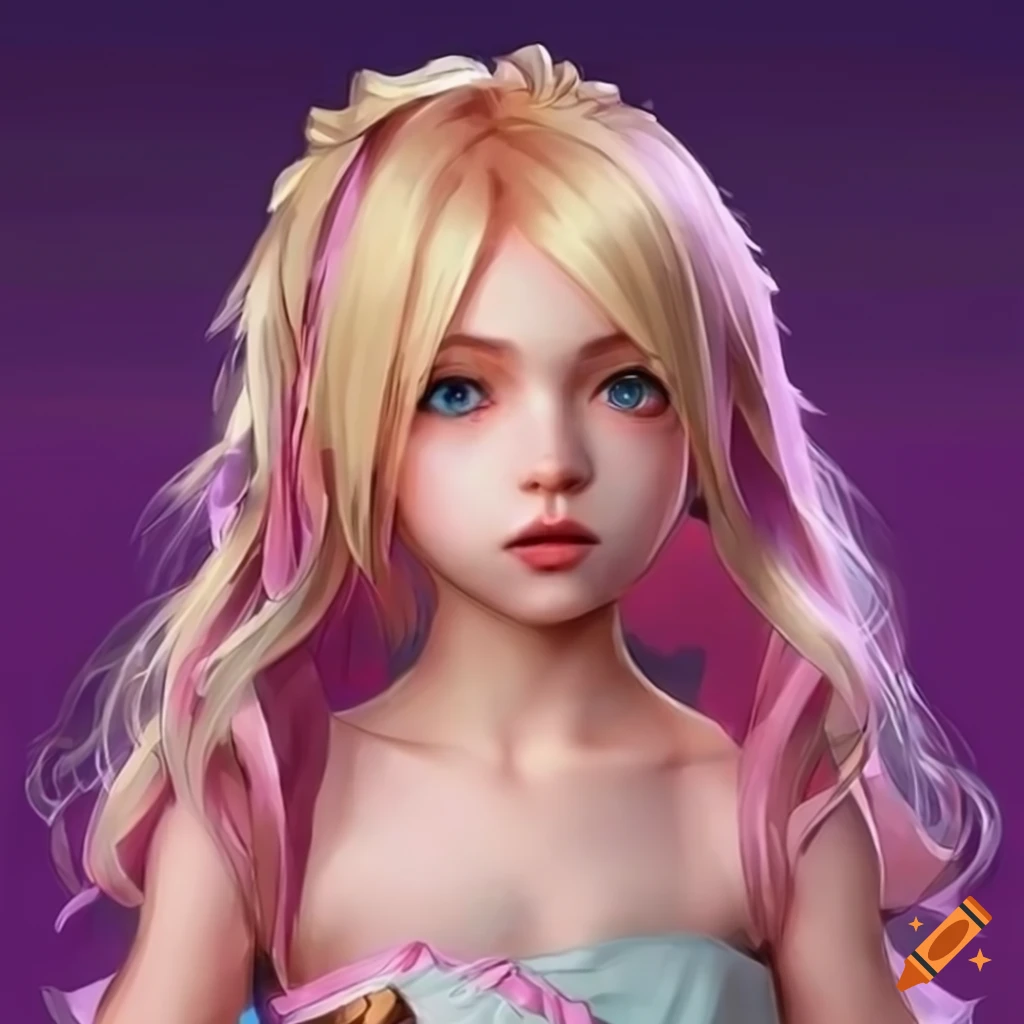 256 Color Illustration Of A Blonde Girl In A Pink Dress On Craiyon