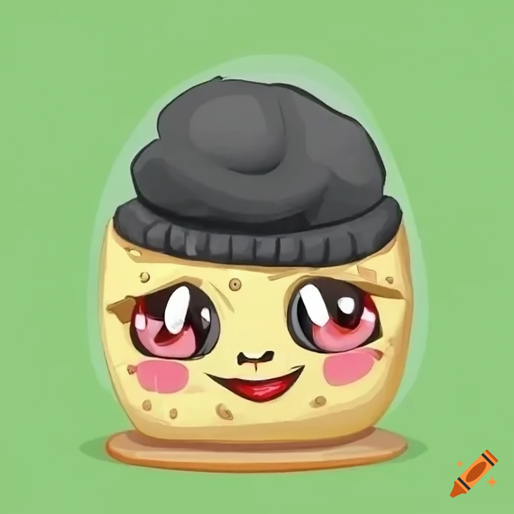 Cute stuffed animal Anime burrito with open eyes and black beanie on ...