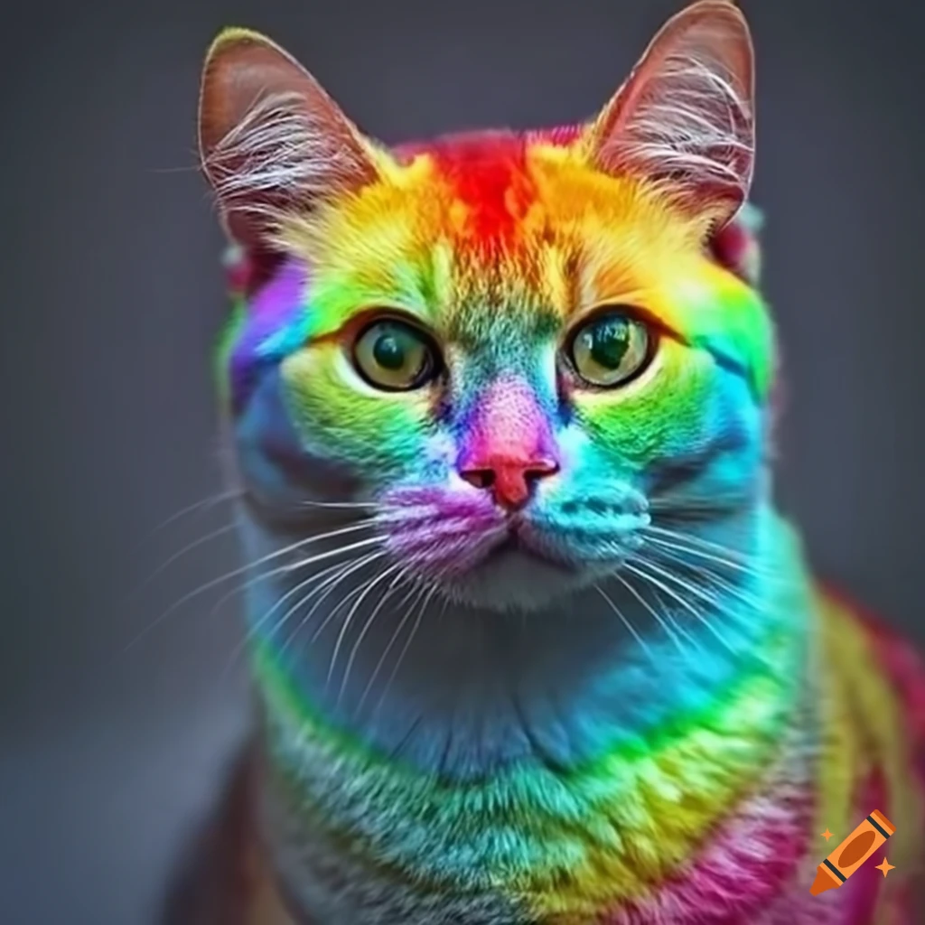 Colorful cat with a rainbow pattern on Craiyon