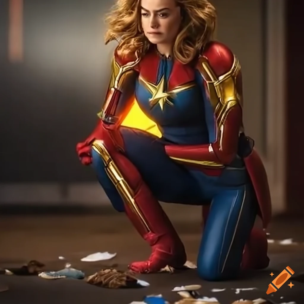 Captain marvel in victorian dress holding a parasol, simmetrical face ...