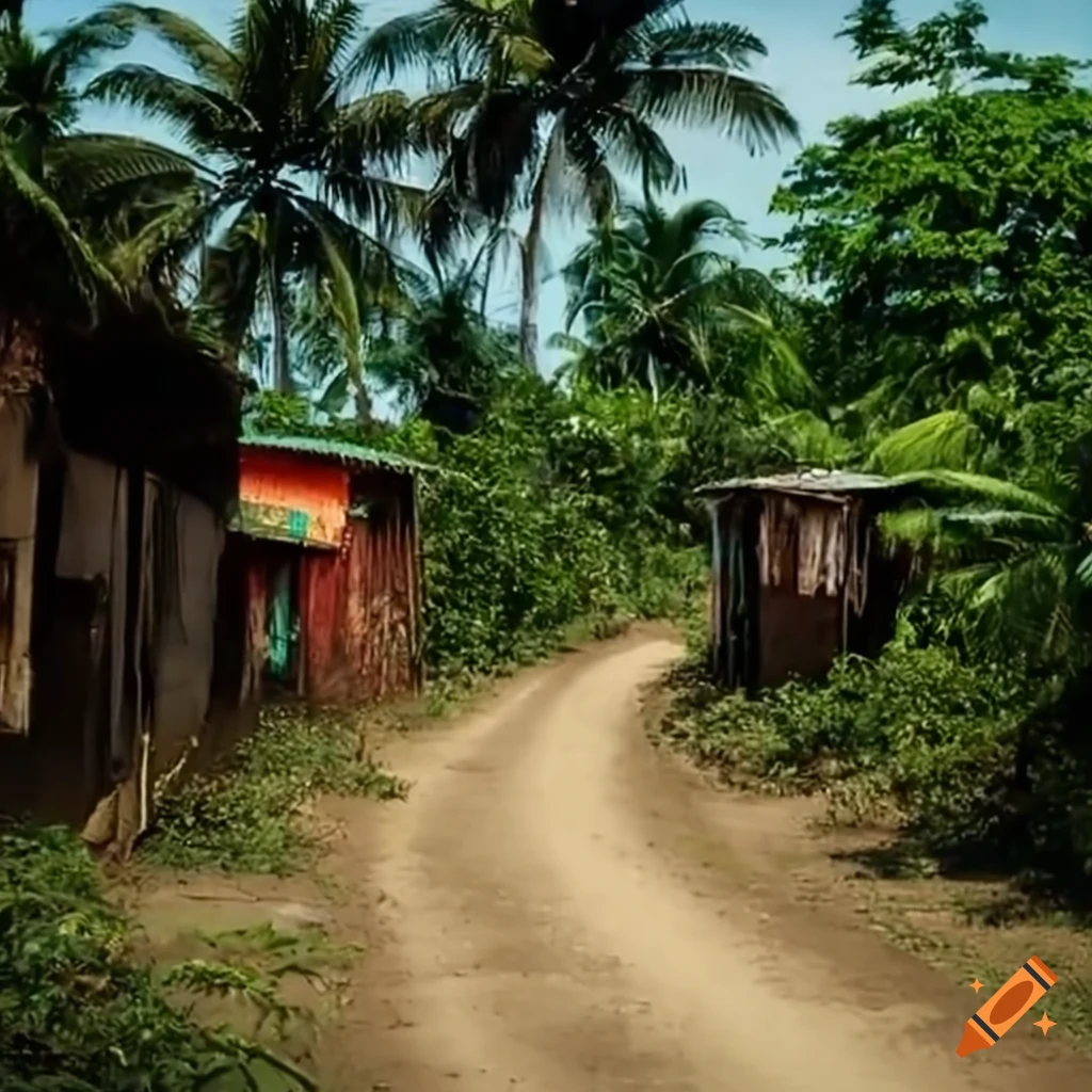 Jamaican Shanty Town With Palm Trees