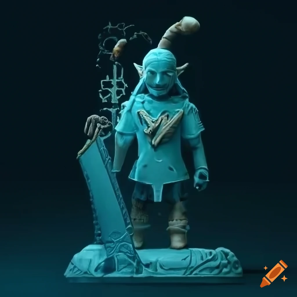 Sculpted zelda game scene with link fighting dungeon boss on Craiyon