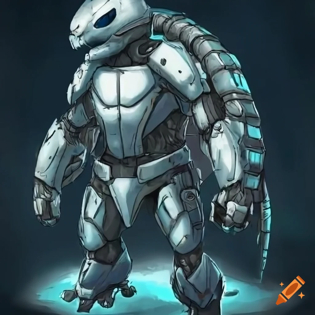 Franklin the turtle monster cyborg in futuristic armor on Craiyon