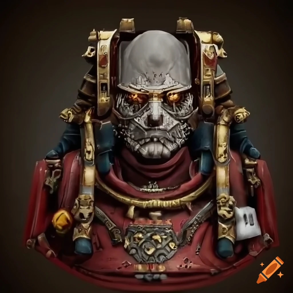 Tech-priest from 40k with purple sash on Craiyon